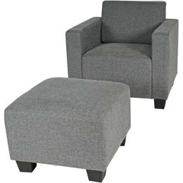 HHG Modular Sessel Loungesessel mit Ottomane Moncalieri, Stoff/Textil grau - grey