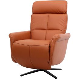 HHG - Relaxsessel 378, Design Fernsehsessel TV-Sessel Liegesessel, Liegefunktion drehbar, Voll-Leder terracotta-braun - brown