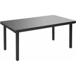 HHG Neuwertig] Poly-Rattan Gartentisch Chieti, Esstisch Tisch mit Glasplatte, 160x90x74cm anthrazit - black