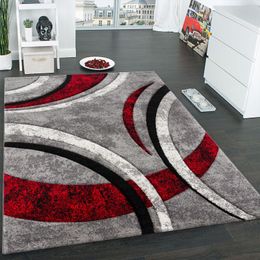 Designer Teppich mit Konturenschnitt Muster Gestreift Grau Schwarz Rot Meliert 120x170 cm - Paco Home