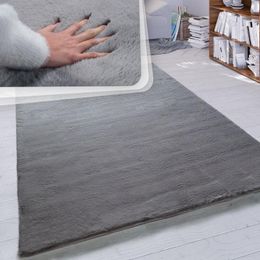 Hochflor Teppich Wohnzimmer Kunstfell Super Soft Einfarbig in Versch. Größen und Farben Anthrazit, 120 cm Rund - Paco Home