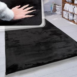 Hochflor Teppich Wohnzimmer Kunstfell Super Soft Einfarbig in Versch. Größen und Farben Schwarz, 60x90 cm - Paco Home
