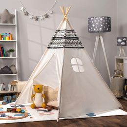 Tipi Kinderzelt für Kinderzimmer Zelt Spielzimmer Indoor Stabil Robust Schwarz - Weiß, Ohne Zubehör - Paco Home