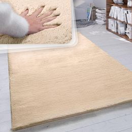 Paco Home Hochflor Teppich Wohnzimmer Kunstfell Super Soft Einfarbig in Versch. Größen und Farben 200x290 cm, Sand