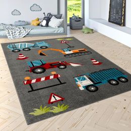 Teppich Kinderzimmer Kinderteppich Junge Mädchen Spielteppich Weich Grau Rot 160x220 cm - Paco Home