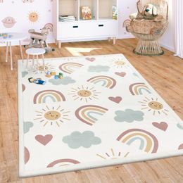Teppich Kinderzimmer Spielmatte Waschbar Rutschfest Regenbogen Planet Tiere Soft 120x160 cm, Bunt 2 - Paco Home