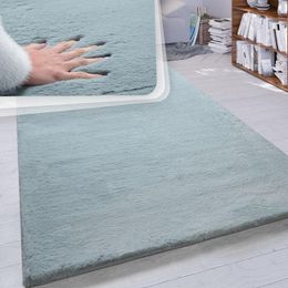 Hochflor Teppich Wohnzimmer Kunstfell Super Soft Einfarbig in Versch. Größen und Farben 80x150 cm, Türkis - Paco Home