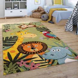 Kinderteppich Teppich Kinderzimmer Junge Mädchen Modern Tiere Dschungel Grün 120 cm Rund - Paco Home