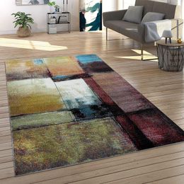 Paco Home Teppich Wohnzimmer Kurzflor Vintage Geometrisches Muster Abstrakter Stil Modern 160x220 cm, Bunt