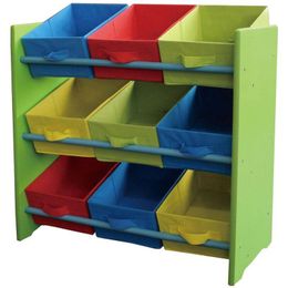 Dynamic24 - Kinderregal mit 9 bunten Aufbewahrungsboxen - grün 14574427-grün