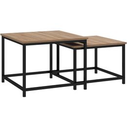 HOMCOM Satztisch-Set aus 2 Beistelltischen, Industrial Design, schwarzer Stahlrahmen, Tischplatte in Holzoptik - Naturholz