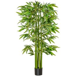HOMCOM künstliche Pflanzen groß 160 cm Bambus Kunstpflanze Zimmerpflanze Büropflanze Kunststofftopf für drinnen und draußen - Grün+Schwarz