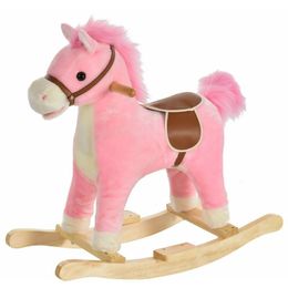 Kinder Schaukelpferd Baby Schaukeltier Pferd mit Tiergeräusche Spielzeug Haltegriffe für 36-72 Monate Plüsch Rosa 65 x 32,5 x 61 cm - Rosa - HOMCOM