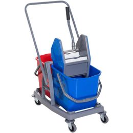 HOMCOM - Putzwagen Reinigungswagen Wischwagen mit 2 Eimern Systemwagen mit 4 leichtgängigen Rollen Metall+PP Blau+Rot 73 × 45 × 92 cm - Blau + Rot