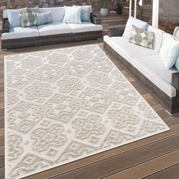 Paco Home Outdoor Teppich Wetterfest Balkon Küche Skandinavisch Geometrisch 3D Creme 160 cm Rund