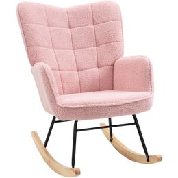 HOMCOM Schaukelstuhl im Retro-Design, Massivholz, Sessel, Relaxsessel, 92 cm x 71 cm x 101 cm, Rosa - Rosa