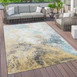 Paco Home - Outdoor Teppich Terrasse Balkon Vintage Küchenteppich Abstrakt Pastell Gelb Blau 160x220 cm