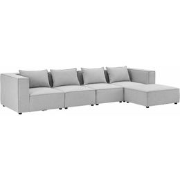 Juskys - modulares Sofa Domas xl - Couch für Wohnzimmer - 4 Sitzer - Ottomane, Armlehnen & Kissen - Ecksofa Eckcouch Ecke - Wohnlandschaft Stoff