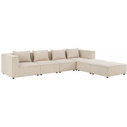 Modulares Sofa Domas xxl - Couch für Wohnzimmer - 2 Ottomanen, Armlehnen & Kissen - Ecksofa Eckcouch Ecke - Wohnlandschaft Cord Beige - Juskys