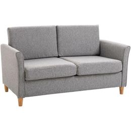 Zweisitzer Sofa Abnehmbare Kissen Leinen, Schaumstoff, Kautschukholz Hellgrau 141 x 65 x 78 cm - Hellgrau - HOMCOM