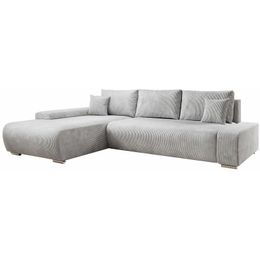 Sofa Iseo Links mit Schlaffunktion - Stoff Couch l Form für Wohnzimmer, bequem, ausziehbar - Schlafsofa Ecksofa Eckcouch Schlafcouch Hellgrau - Juskys
