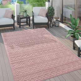 Paco Home - Outdoor Teppich Wetterfest Wohnzimmer Küchenteppich Skandi Ethno Muster Uni 3D Pink, 120 cm Rund