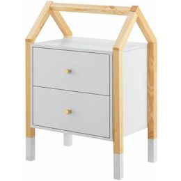 Juskys - Kinder Nachttisch Enny mit 2 Schubladen - Nachtschrank klein, schmal & modern - Kommode aus Holz - Hausdesign - Nachtkästchen Weiß Natur