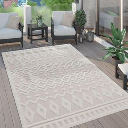 Paco Home - Outdoor Teppich Wetterfest Wohnzimmer Küchenteppich Skandi Ethno Muster Uni 3D 160x220 cm, Creme 3