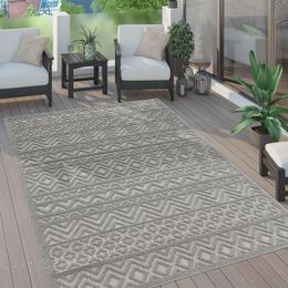 Paco Home - Outdoor Teppich Wetterfest Wohnzimmer Küchenteppich Skandi Ethno Muster Uni 3D Grau, 120 cm Rund