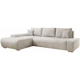 Sofa Iseo Links mit Schlaffunktion - Stoff Couch l Form für Wohnzimmer, bequem, ausziehbar - Schlafsofa Ecksofa Eckcouch Schlafcouch Beige - Juskys