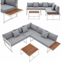 Gartenmöbel Lounge St. Tropez - 4 Personen Sitzecke - Set mit Tisch, Ecksofa & Kissen - Möbel für Balkon & Garten - Holz Balkonmöbel Weiß - Juskys