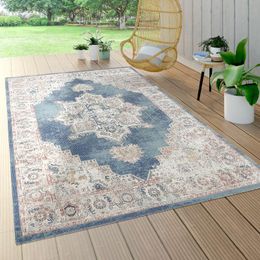 Paco Home - In- & Outdoor-Teppich Für Balkon Terrasse, Kurzflor Mit Orient-Look In Blau 60x100 cm