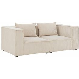 Modulares Sofa Domas s - Couch für Wohnzimmer - 2 Sitzer mit Armlehnen & Kissen - 130 kg belastbar pro Sitz - Möbel Garnitur Cord Beige - Juskys