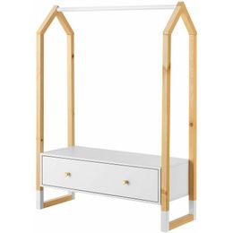 Kinder Kleiderständer Filla - große Schublade, Kleiderstange, offener Ständer - Kindergarderobe aus Holz - Mädchen & Jungs - Garderobe Weiß - Juskys