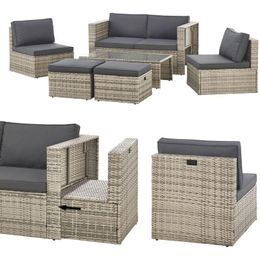 Polyrattan Gartenmöbel Set Salou - Outdoor Lounge wetterfest 6 Personen - Sitzecke mit Tisch & Kissen für Garten, Balkon, Terrasse - Grau - Juskys