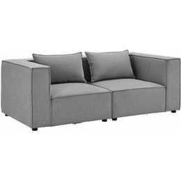 Modulares Sofa Domas s - Couch für Wohnzimmer - 2 Sitzer mit Armlehnen & Kissen - 130 kg belastbar pro Sitz - Möbel Garnitur Stoff Dunkelgrau - Juskys