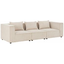 Modulares Sofa Domas m - Couch für Wohnzimmer - 3 Sitzer mit Armlehnen & Kissen - 130 kg belastbar pro Sitz - Möbel Garnitur Cord Beige - Juskys