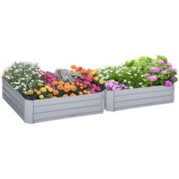 Outsunny Pflanzkasten, 2er-Set, Blumenkasten, offener Boden, Stahlrahmen, grau, (2 x) 100 x 100 x 30 cm - Grau