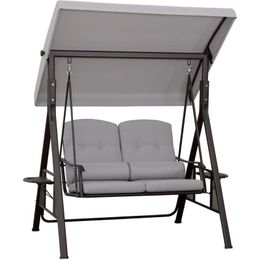 Outsunny 2-Sitzer Hollywoodschaukel mit Sonnendach Metall+Polyester Grau+Braun 1,62 x 1,18 x 1,73 m - Grau