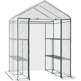 Outsunny - Foliengewächshaus begehbares Gartenhäuschen Tomatengewächshaus Treibhaus Frühbeet mit 6 Regalen Transparent Stahl PVC-Kunststoff 143 x 143