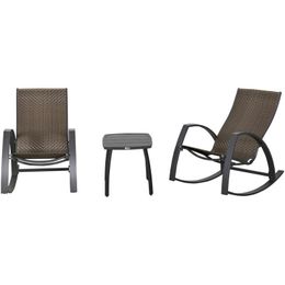 Outsunny Rattan-Schaukelstuhl Bistroset 3 teilige 2 Stühle 1 Tisch Aluminium Komfort UV-Beständig für Gärten Terrassen Pools patio - Braun+Dunkelgrau