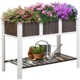 Outsunny Hochbeet Pflanztisch Gartenarbeitstisch hölzerne Gartenbeete für Gemüse Blumen, Pflanzkübel mit Regal, 119 x 57 x 89 cm, Tanne, nicht gewebter Stoff,