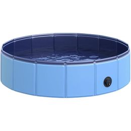 Hundepool Planschbecken Schwimmbecken Schwimmbad Hundebad PVC+Holz Blau Ø80 x H20 cm - Himmelblau+Dunkelblau - PawHut