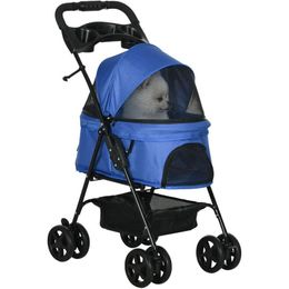 Hundewagen Hundebuggy mit Klappfunktion Pet Stroller für kleine Hunde und Katzen Haustierwagen Katzenbuggy Oxford Blau 67 x 45 x 96 cm - Blau - PawHut