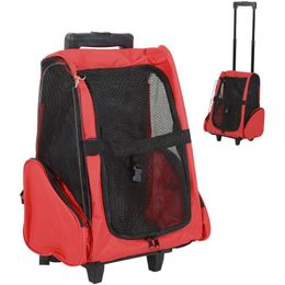 PawHut - Hundetransporttasche, Haustierrucksack, 2-in-1-Design, ausziehbarer Griff, Seitentaschen, Rot, 42 x 25 x 55cm - Rot+Schwarz
