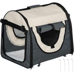 PawHut Hundebox faltbare Hundetransportbox Haustierrucksack mit Kissen Reisetasche Transportbox für Tier wasserdicht Oxfordstoff Dunkelgrau 46 x 36 x 41 cm