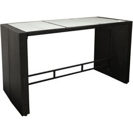 DEGAMO Bartisch davos 185x80x110cm, Geflecht schwarz, Tischplatte Glas - schwarz
