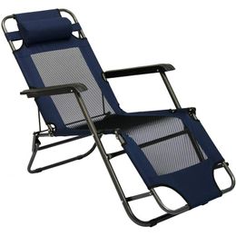 AMANKA Liegestuhl 153x60cm Gartenliege Sonnenliege Campingliege inkl. Nackenstütze Blau - blau