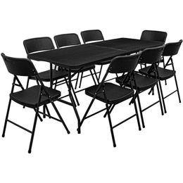 AMANKA - Gartenmöbel Set in Rattan Optik - 180 cm Tisch mit 8 Stühlen Sitzgruppe Klappbar - schwarz