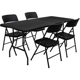 AMANKA - Gartenmöbel Set in Rattan Optik - 180 cm Tisch mit 4 Stühlen Sitzgruppe Klappbar - schwarz